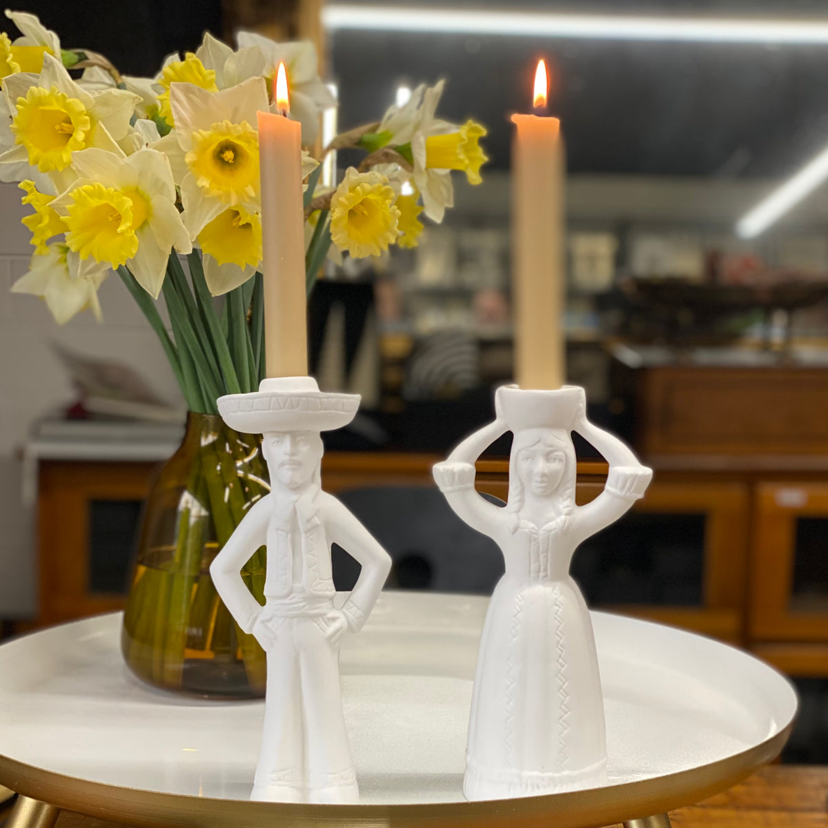 Porcelain Aztec Taper Candle Holders – Queen B